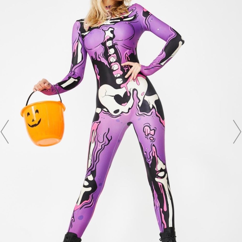 Dolls Kill Purple Pop Art Skeleton Costume Xs - Gem
